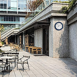 Outdoor Clocks with Thermometer and Hygrometer Combo, Waterproof Metal Wall Clock, Large Display Silent Non Ticking Battery Operated Clock for Garden/Patio/Pool/Lanai/Fence (18 Inch, Navy Blue)