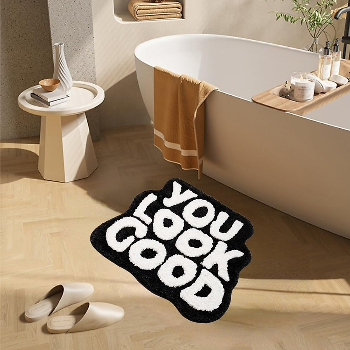 JAYLUN Bath Mat You Look Good Bath Mat Bathroom Rugs Black Bathroom Rug Funny Bathroom Mat Cute Bath Mat Cool Rugs for Bedroom Absorbent Bath Mat Non Slip Mat (Black, 25x21 inch)