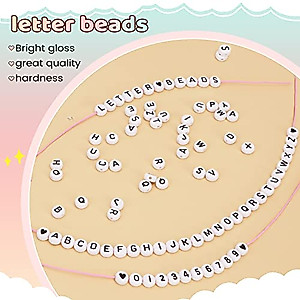 FZIIVQU 1450 Pieces Letter Beads Kit, 4x7 mm White Acrylic Alphabet Beads for Jewelry Making Number Beads Heart Beads Friendship Bracelet Beads Making
