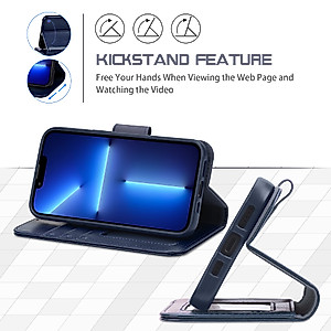 Arae Compatible with iPhone 13 Pro Max Case Wallet Flip Cover with Card Holder and Wrist Strap for iPhone 13 Pro Max 6.7 inch-Blue