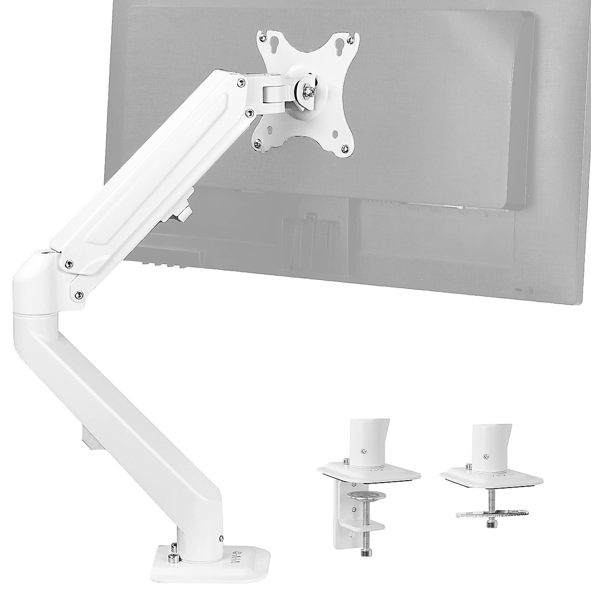 VIVO Articulating Single 17 to 27 inch Pneumatic Spring Arm Clamp-on Desk Mount Stand | Fits 1 Monitor Screen with Max VESA 100x100, White (STAND-V101OW)