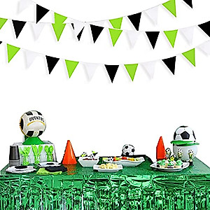 10M/32Ft Green Black White Banner Decorations Triangle Flag Fabric Pennant Garland Bunting for Graduation Birthday Wedding Gaming Soccer Halloween Party Outdoor Garden Hanging Festivals Decoration