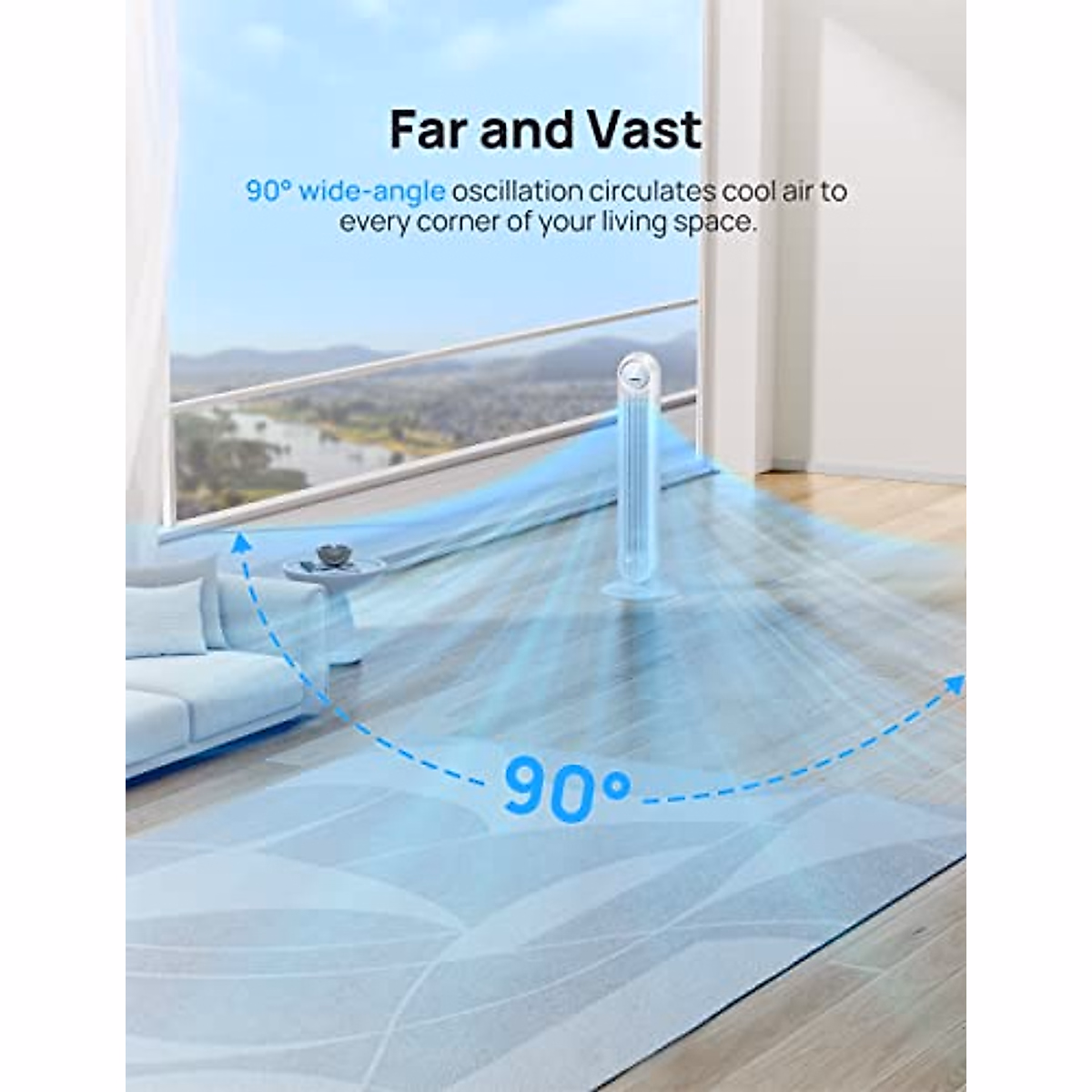 Dreo Nomad One Tower Fan with Remote, 24ft/s Velocity Quiet Cooling Fan, 90° Oscillating 4 Speeds, Modes, 8H Timer, Bladeless Standing Floor Fans, White, 36inch