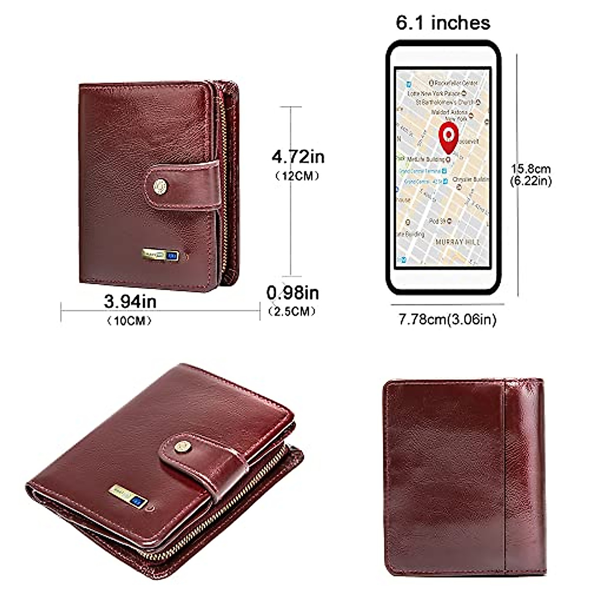 Anti-Lost Bluetooth Wallets Tracker Wallet Position Record Via Phone GPS Mens Wallets Bifold Leather