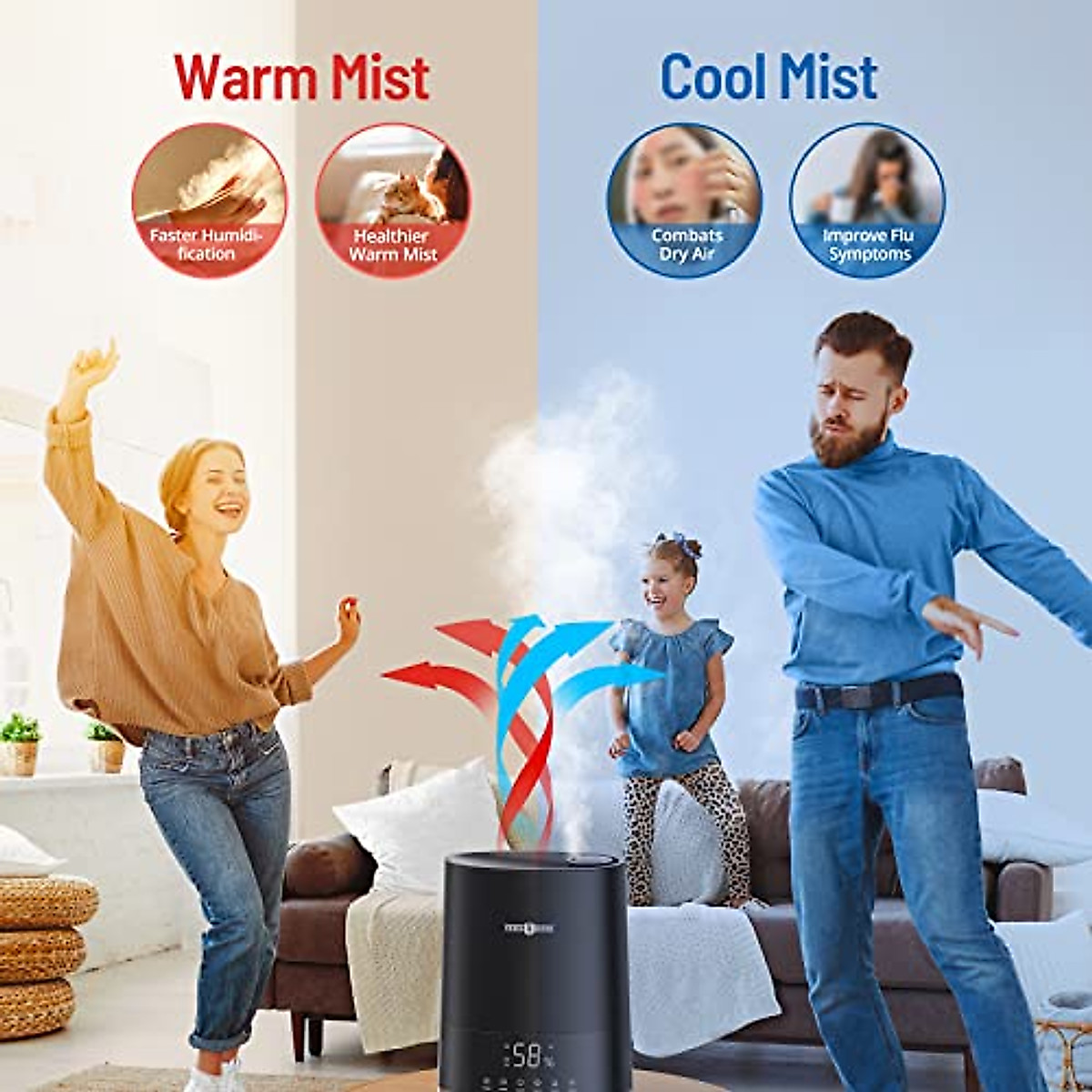 Humidifiers for Large Room,PARIS RHÔNE 6L Ultrasonic Cool and Warm Mist Humidifiers for Home Bedroom,Top Fill Air Humidifier with Remote,Humidity Sensor,LED Panel,Essential Oil, Valentine Gifts