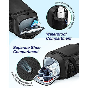 Gym Bag for Men & Women, BAGSMART Sports Travel Duffel Bag Carry-on Bag, Lightweight Weekend Overnight Bag with Shoe Compartment & Wet Pocket, Water-resistant Workout Duffle Bag for Travel Gym -Black