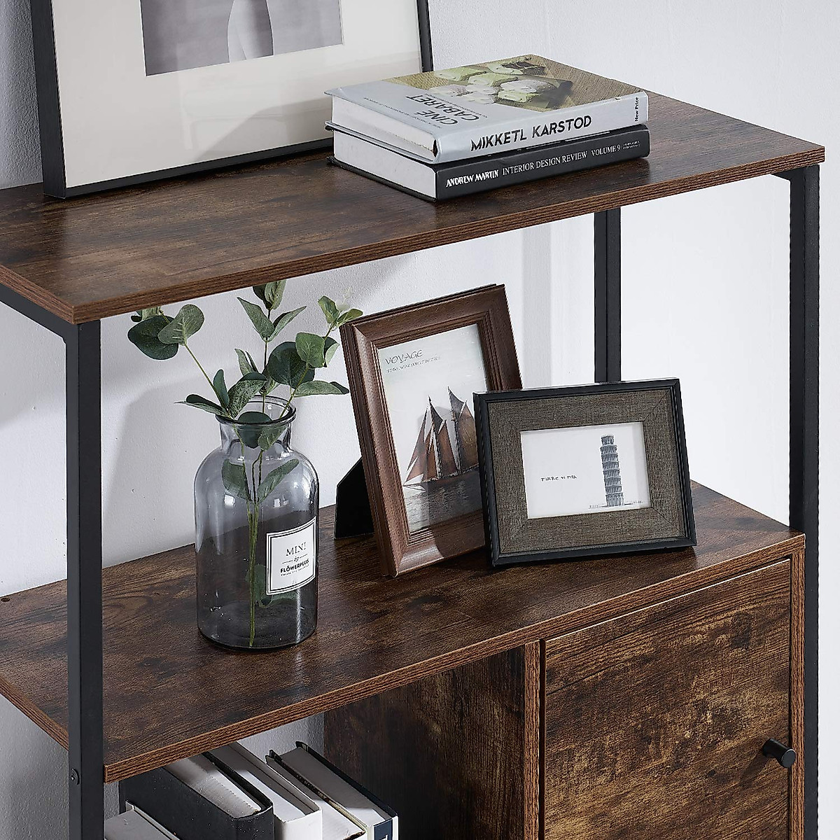 VECELO Bookshelf/Bookcase,Open Book Shelf with Middle Drawers Storage Organizer for Living Room,Home Office