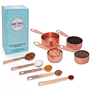 MEKBOK stainless steel measuring cup and spoon set (9-piece set) 4 cups and 5 spoons, copper-plated stainless steel, dry measuring cup, stainless steel and liquid metal measuring cup