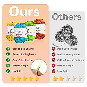 Beginner Yarn for Crocheting and Knitting, Aeelike 350 Yards (4x50g) Soft Cotton-Nylon Blend Easy-to-Use Yarn for Newbie, 26pcs Knitting & Crochet Supplies for Learning to Crochet Animals