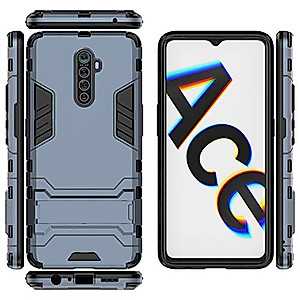 Case for Oppo Reno Ace (6.5 inch) 2 in 1 Shockproof with Kickstand Feature Hybrid Dual Layer Armor Defender Protective Cover (Blue Black)