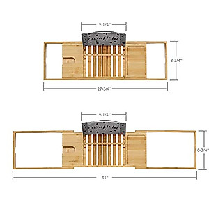 Casafield Bamboo Bathtub Caddy - Luxury Expandable Bath Tray - Adjustable Tub Organizer Holder for Tablet, Book, Phone, Wine Glass, Candles, and Soap