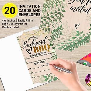 UDNADKEX Birthday Invitations BBQ Party with Envelopes, Summer Barbecue Cookout Party Invites, Backyard Picnic Invite Cards, Join Us for A Backyard BBQ, 4"x6" Set of 20