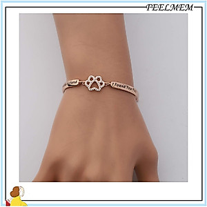 FEELMEM Dog Lover Gift Crystal Paw Print Charm When I Needed A Hand I Found Your Paw Bar Bracelet Gift for Dog Owner Dog Mom (rose gold)