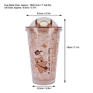 Cute Water Tumbler, 450ml Water Drinking Cup Reusable Double Wall Water Bottle with Straw Kawaii Water Bottle for Home Travel Tumbler(Brown)
