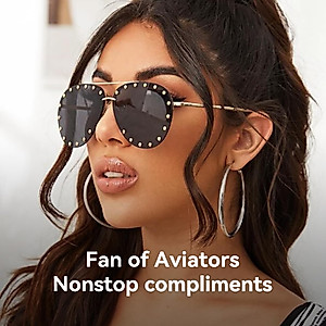 Dollger Studded Sunglasses for Women Fashion Rivet Sunglasses Metal Frame Studded Aviators UV 400 70s 80s Designer Oversized Square Glasses