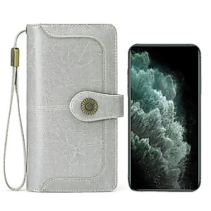 FALAN MULE Women's Wallet Genuine Leather RFID Blocking Large Capacity Trifold Ladies Wallet Wristlet Clutch Card Holder