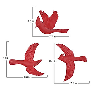 FANWNKI Red Metal Birds Cardinal Set of 3 Wall Art Decor Sculptures Hanging for Christmas Outdoor Indoor Home Garden Porch Fence