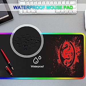 Large RGB Gaming Mouse Pad - 15 Light Modes Extended Computer Keyboard Mat, Anime Dragon Mouse Pad，High-Performance Mouse Pad Optimized for Gamer 31.5 X 12in (Red)