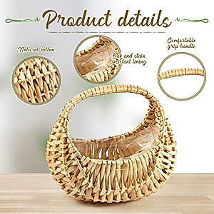 Taiyin 3 Pcs Rattan Basket Half Moon Wicker Basket Willow Straw Basket Small Woven Basket with Handle Wedding Flower Girl Baskets Sturdy Picnic Basket for Garden Storage Home Decor