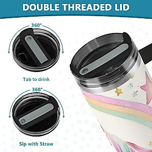linqin Rainbow Unicorns and Flowers Vacuum Insulated Tumbler with Lid and Straw 40 oz Large Water Bottle Reusable Camp Mug for Home, Office or Car