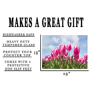 Flower Pink Tulips Floral Kitchen Glass Cutting Board Decorative Gift For Mom Daisies Design
