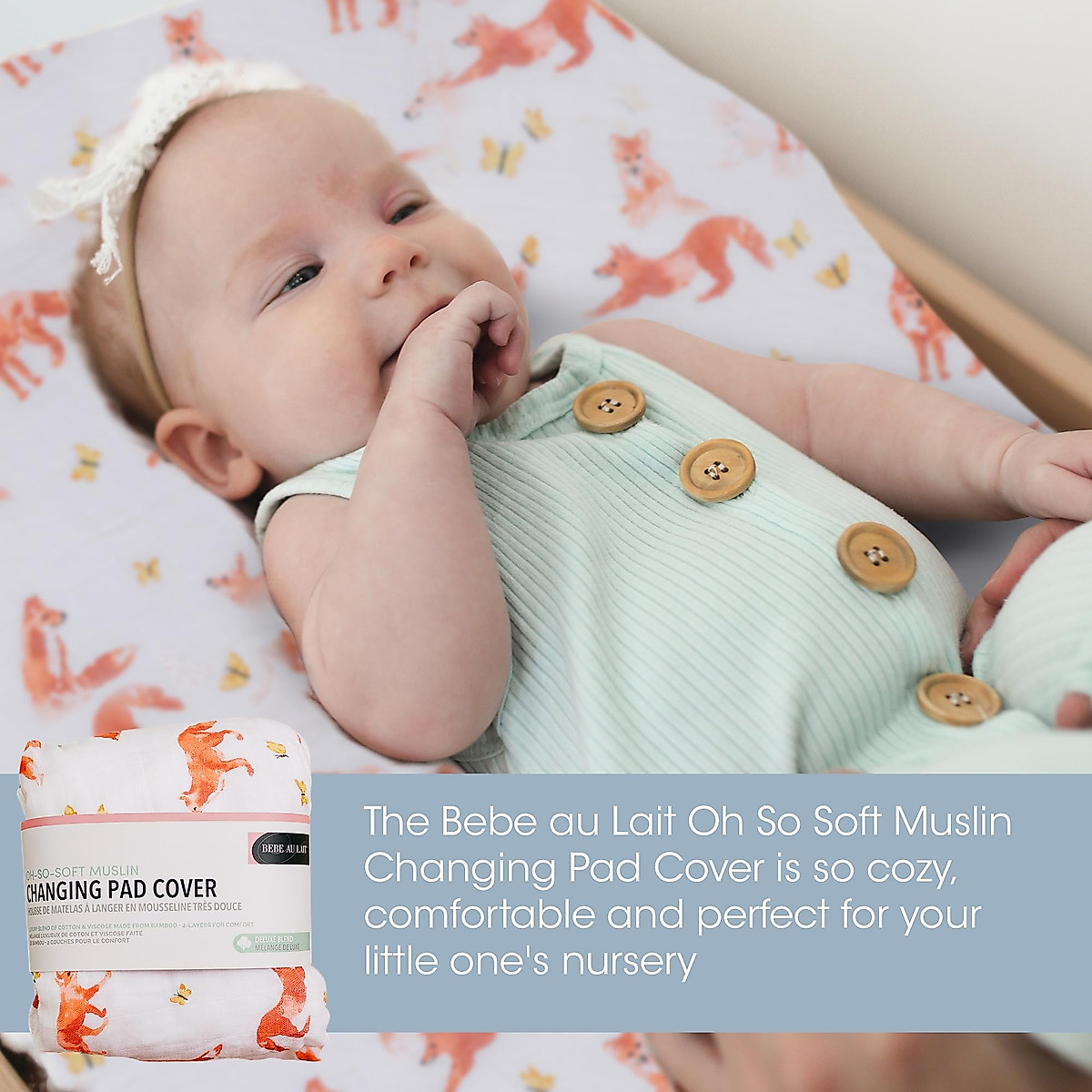 Bebe au Lait Oh-So-Soft Muslin Changing Pad Cover - Elasticized Fit, Safety Strap Holes, 2-Layer Muslin Blend, Fits Standard Baby Changing Pad up to 36" X 18" X 6"- One Size, Royal Garden