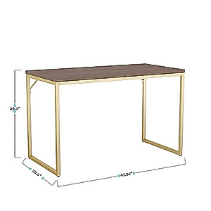 Martha Stewart Noah Home Office Parsons Desk in Walnut Wood Grain with Polished Brass Metal Frame