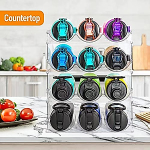 Water Bottle Organizer for Cabinet, 4 Packs Stackable Plastic Water Bottle Holder, Wine Racks for Kitchen Fridge Pantry Organization and Storage,Tumbler Travel Cup Holder and Organizer