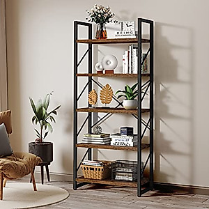 YITAHOME 5 Tiers Bookshelf, Artsy Modern Bookcase, Book Rack, Storage Rack Shelves Books Holder Organizer for Books/Movies in Living Room/Home/Office - Rustic Brown (FTOFBC-0016)