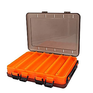 Double-Sided Fishing Lure Hook Tackle Box Visible Hard Plastic Clear Fishing Lure Bait Squid Jig Minnows Hooks Accessory Storage Case Container (Orange-10Slots)