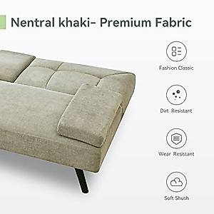 Opoiar Futon Sofa Bed, Modern Convertible Armrests Sleeper Couch with 2 Cup Holders,Loveseats Couch for Compact Space,Studio,Apartment,Office,Living Room,Bed Room,Sage Grey (800LBS)