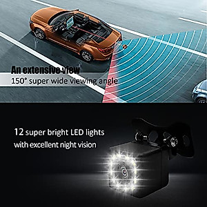 Yonput 1 Pack HD Car Backup Camera, Waterproof 12 LED Light Night Rear View Reversing Camera, 170 Degree Wide View Angle License Plate View Camera, for Cars, SUV, Trucks, RV (Black)