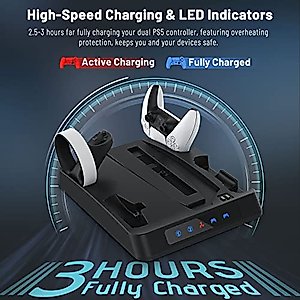 Upgraded PSVR2 Controller Charging Dock,PS5 Controller Charger, Cooling Station with 3-Level Speeds Silent Fan,VR and PS5 Stand Horizontal Display Your PSVR2 and PS5 Accessories