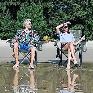 KingCamp Oversized Folding Camping Chair for Adults Portable Outdoor Lawn Heavy Duty with Cooler, Cup Holder, Side Pocket,Carry Bag, 2 Pack, Grey