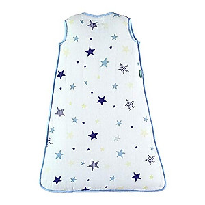 molis & co Toddler Sleeping Sack 2T, Breathable Muslin Baby Sleeping Bag 18-36 Months, 0.5 TOG Lightweight Unisex Toddler Wearable Blanket, Blue and Beige