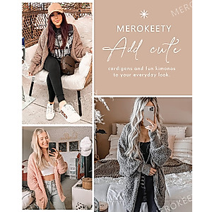 MEROKEETY Women's 2025 Winter Fuzzy Popcorn Batwing Sleeve Cardigan Knit Oversized Sherpa Sweater Coat, Mocha, Small