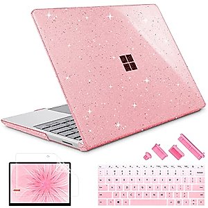 Lepeoac Compatible with 12.4 inch Microsoft Surface Laptop Go2 Go1 Models: 1943 2013（2020 2022 Release, Plastic Hard Shell Case with Keyboard Cover & Screen Protector, Sparkly Clear