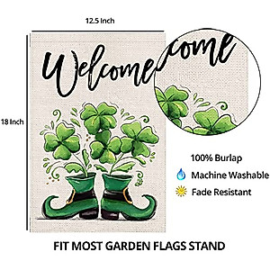 Welcome St Patricks Day Garden Flag 12x18 Double Sided Shamrock in The Boots Small Yard Flag,Spring Saint Patrick Decors for Farmhouse Outdoor Outside Holiday