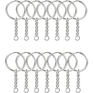 KINGFOREST 50PCS Split Key Ring with Chain 1 inch and Jump Rings,Split Key Ring with Chain Silver Color Metal Split Key Chain Ring Parts with Open Jump Ring and Connector.