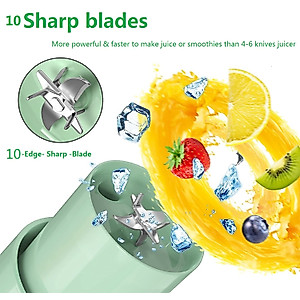 Portable Mini Blender for Shakes and Smoothies,Portable Blender 12oz Personal Blender with Rechargeable USB, Made with BPA-Free Material Portable Juicer, 10 Blades (Green)