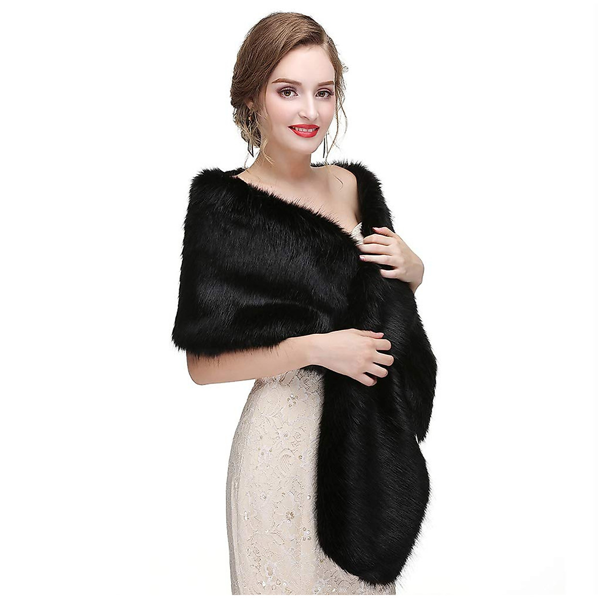 CanB Women's Large 1920 Faux Fur Shawl Bridal Wedding Fur Wraps and Bolero Faux Mink Shrug for Women