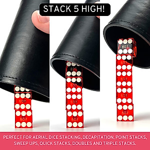 Luck Lab Black Leather Dice Stacking Cup with 5 Serialized Razor Edge 19 mm Casino Dice - Pro Straight Cup for Stacking and Magic Tricks (Red Dice)