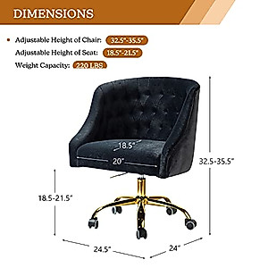Velvet Home Office Chair with Gold Base, Comfortable Modern Cute Desk Chair, Adjustable Swivel Task Chair for Living Room Bedroom Vanity Study, Black