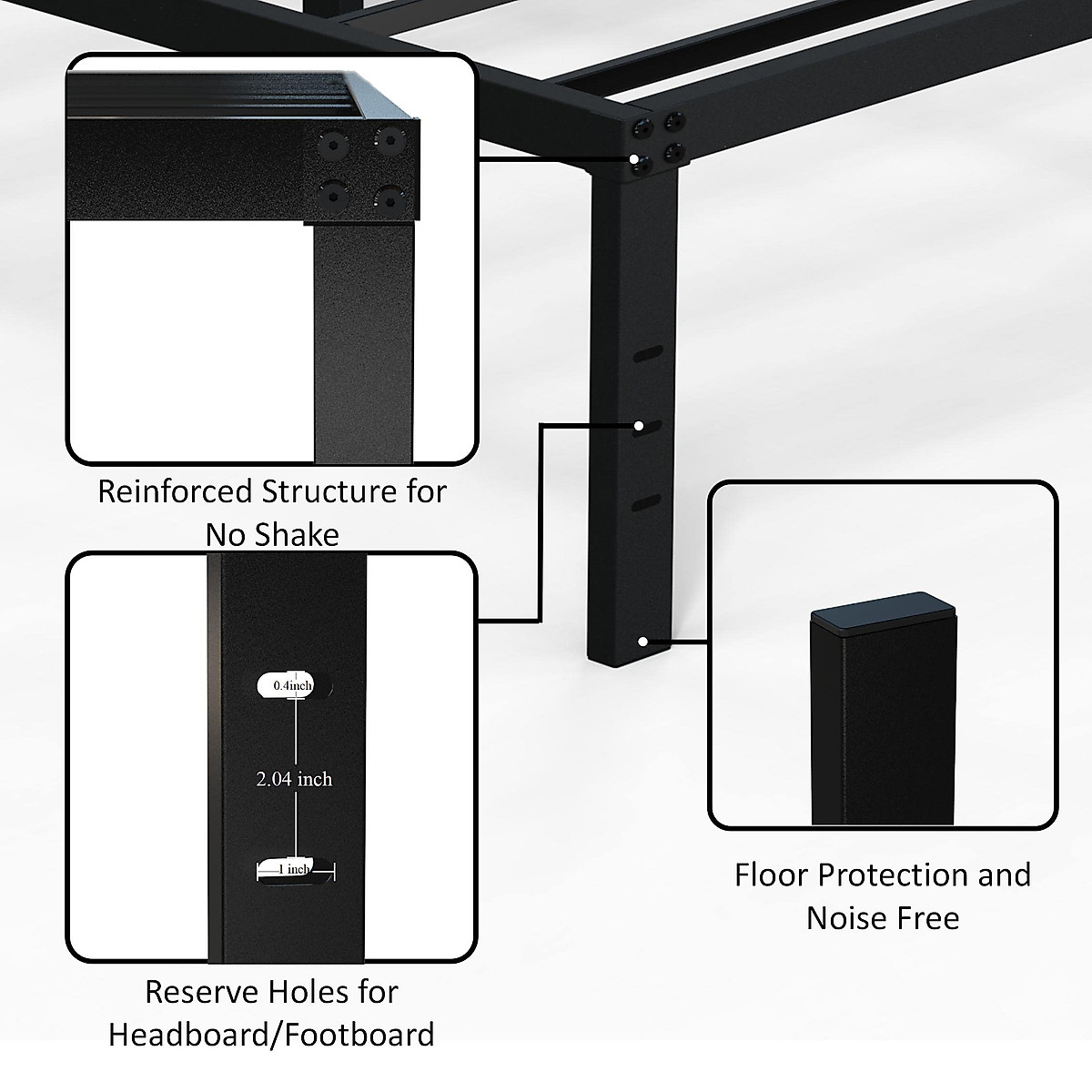 EMODA 16 Inch Bed Frame Queen Size Heavy Duty Metal Platform No Box Spring Needed with Steel Slat Support, Easy Assembly, Black