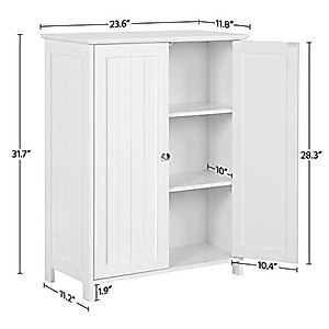 Topeakmart Bathroom Floor Cabinet Double Doors Free-Standing Storage Cabinet with Adjustable Shelves, Anti-toppling Design, White