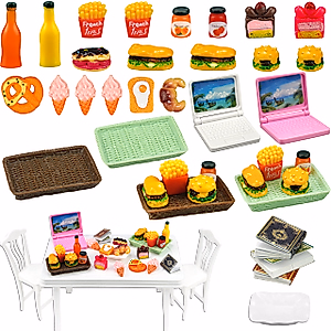 30 Pcs Miniature Food Drinks Laptop Computer Books Toys Dollhouse Miniature Furniture Plastic Table Fits Accessories Scale Dollhouse Playsets Girl Mini Drink Food Party