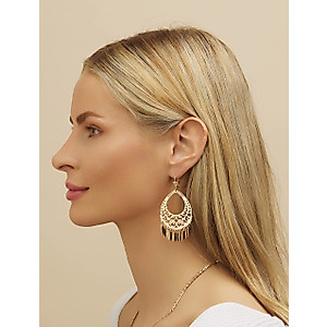 Barzel 18K Gold Plated Filigree Cut-out Dangling Chandelier Earrings - Made in Brazil