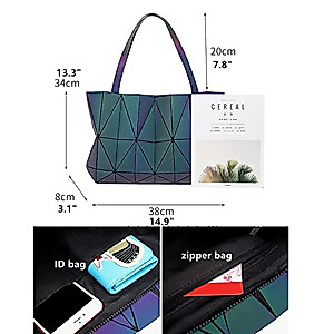 RBATG Large Capacity Tote Bag for Women Fashion Luminous Shoulder Bag Geometric Lattice Women's Handbag (Triangle tote bag C)