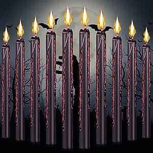 10 Pieces Halloween Drip Candles Black Candles Halloween Candles Vampire Goth Bedroom Decor Gothic Cool Candles Bleeding Candles Taper Candles Drip for Rituals Halloween Decor, 9.9 Inches