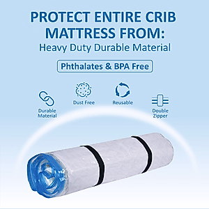 Crib Mattress Vacuum Bag, Protect & Compress Crib Mattress by 80%,Heavy Duty Zippered Crib Mattress Storage Bag for Moving Crib & Crib Storage, Infant Mattress Storage Bag